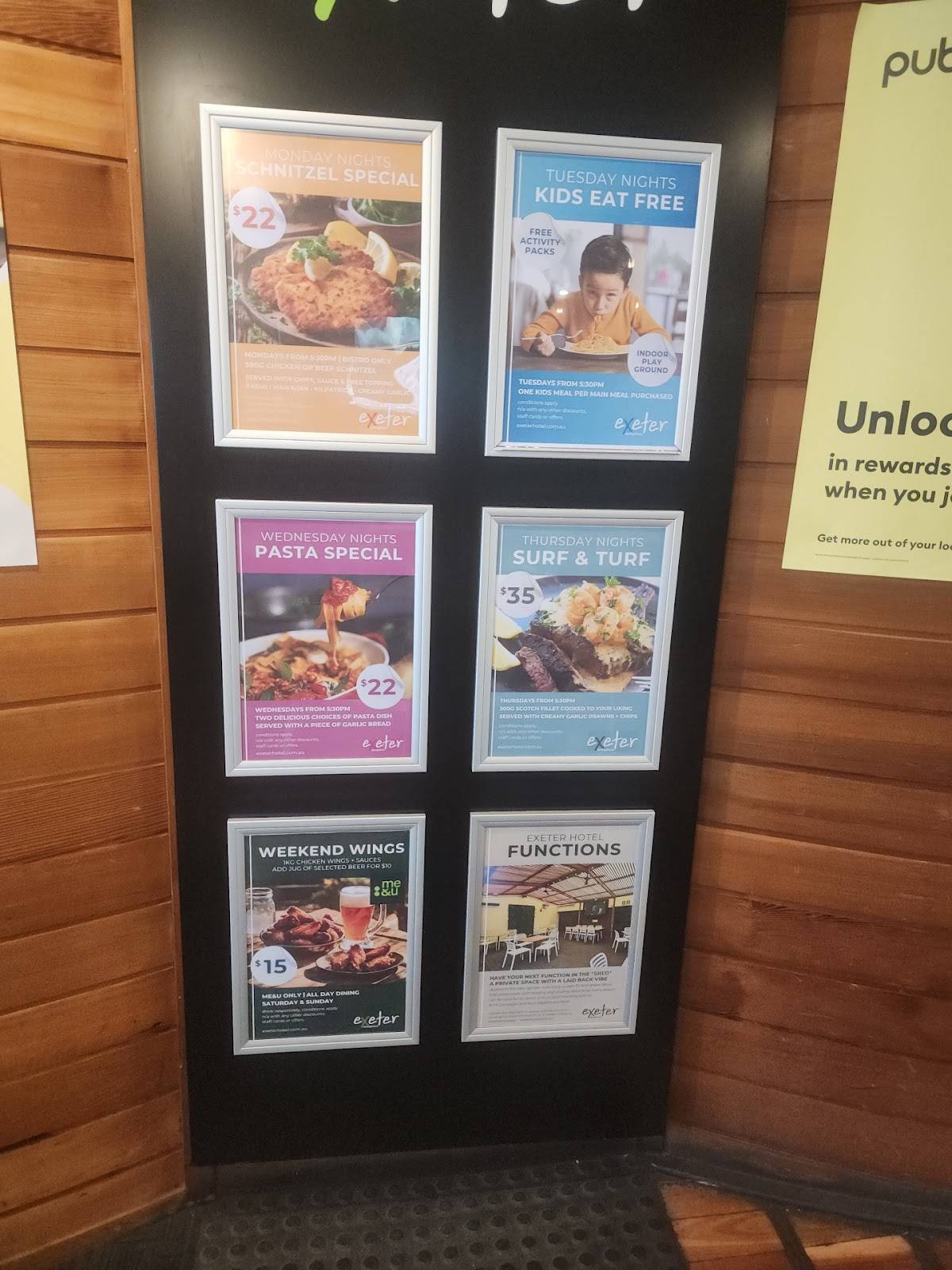 Menu at Exeter Hotel restaurant, Exeter, 152 Semaphore Rd