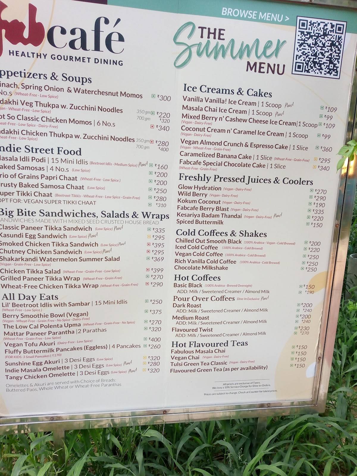 Menu at Fabcafe by the Lake, New Delhi