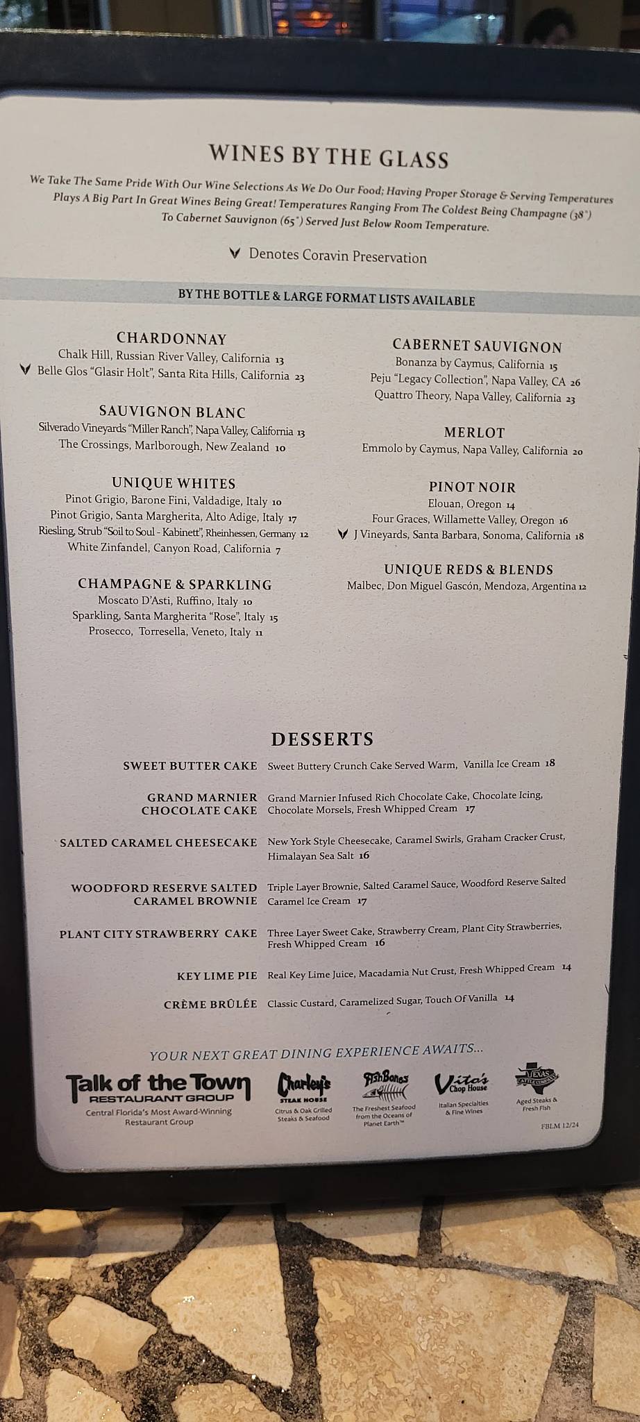 Menu at FishBones restaurant, Lake Mary