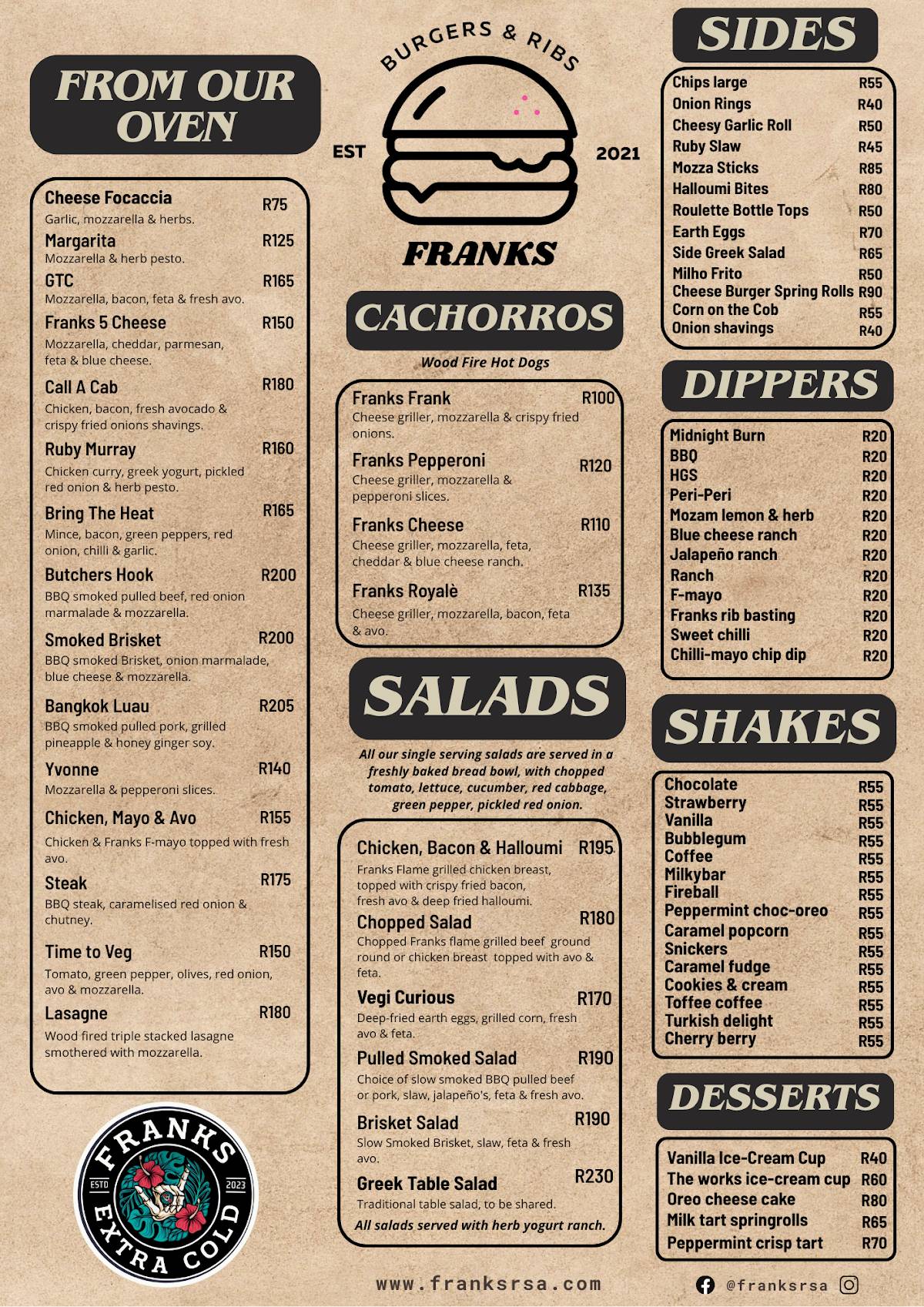 Menu at Franks Burgers & Ribs Blairgowrie restaurant, Johannesburg