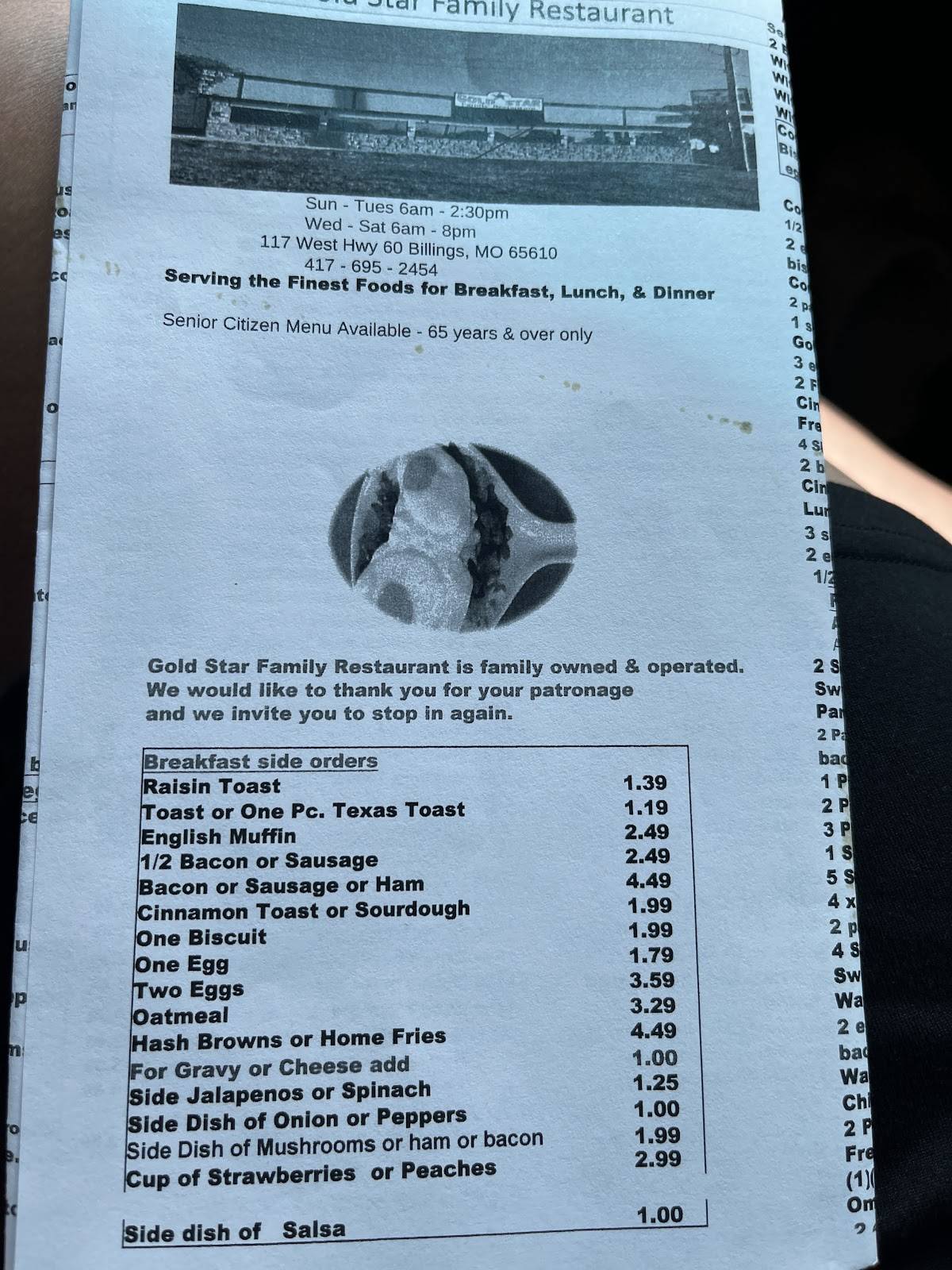 Menu at GOLD STAR Family Restaurant, Billings