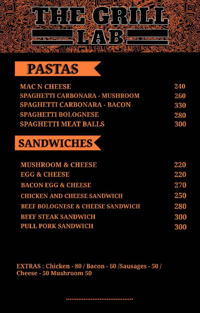 Menu at GRILL LAB, Kochi