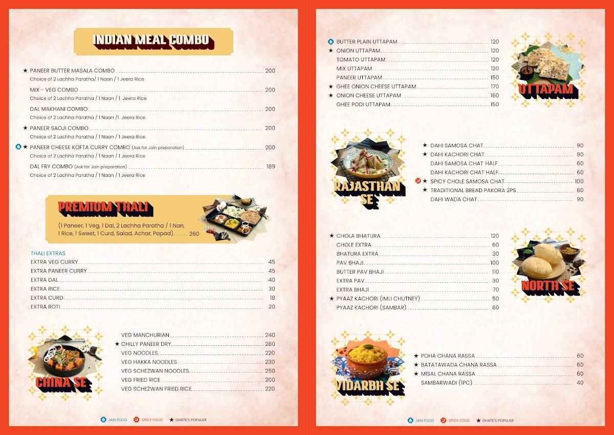 Menu at Ghate Dugdha Mandir - Mahal, Nagpur