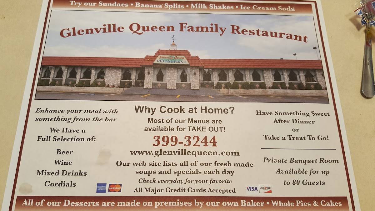 Menu at Glenville Queen Diner restaurant, East Glenville