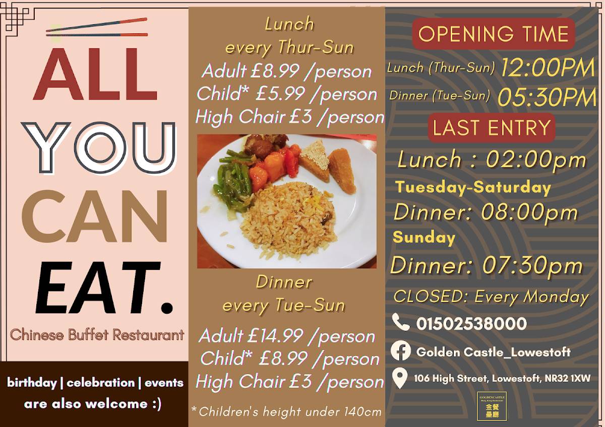 Menu at Golden Castle Hong Kong Restaurant, Lowestoft