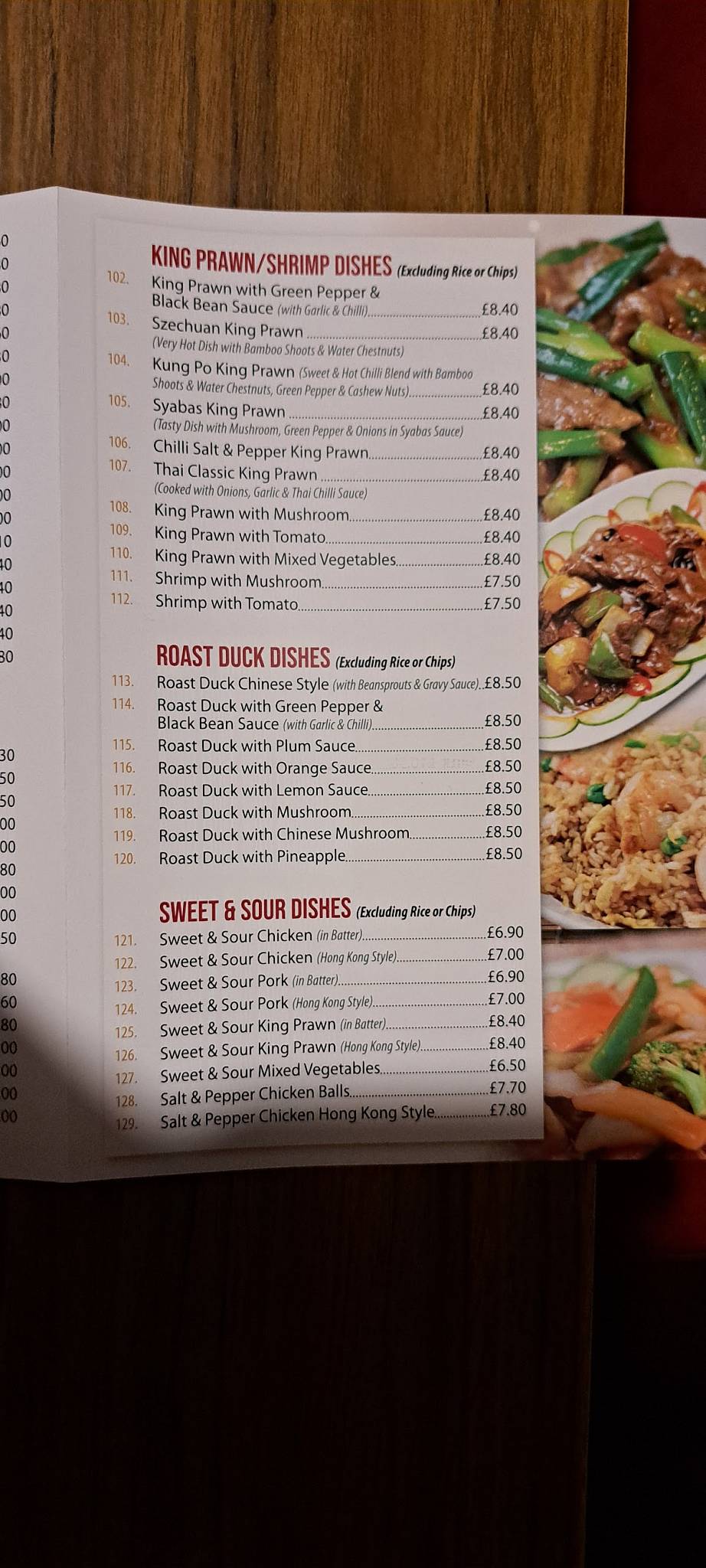 Menu at Golden Ocean restaurant, Campbeltown