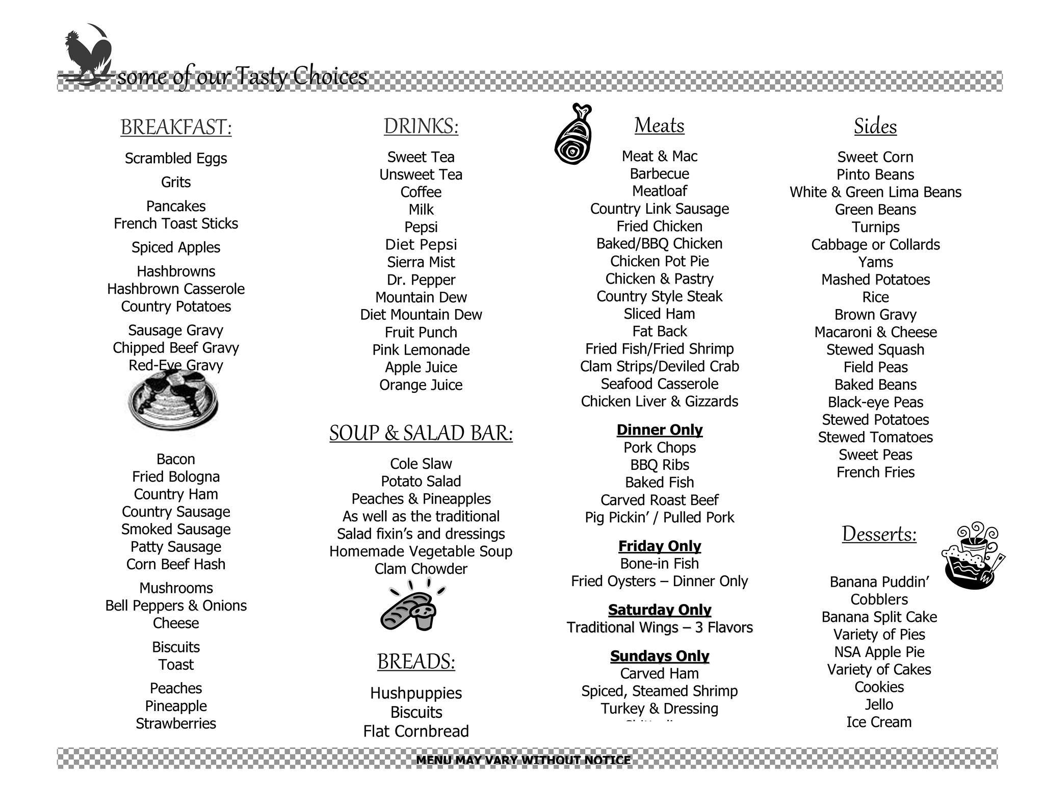 Menu at Grandsons Buffet Hope Mills restaurant, Hope Mills