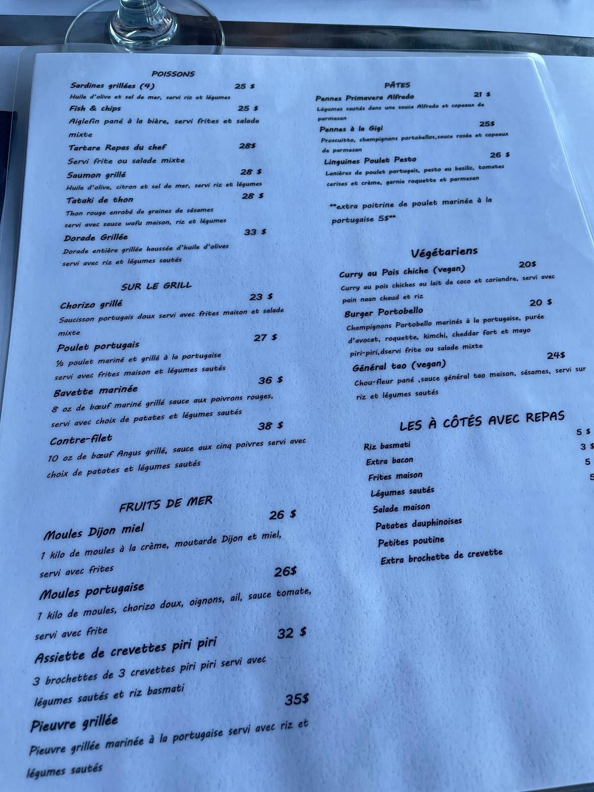 Menu au Les Grillades du Fort restaurant, Chambly