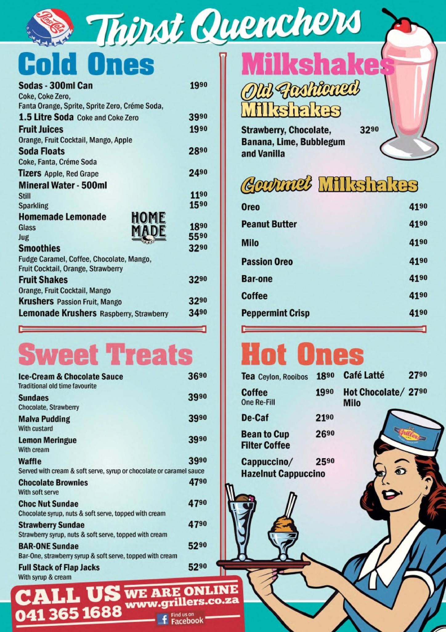 Menu at Grillers restaurant, Port Elizabeth