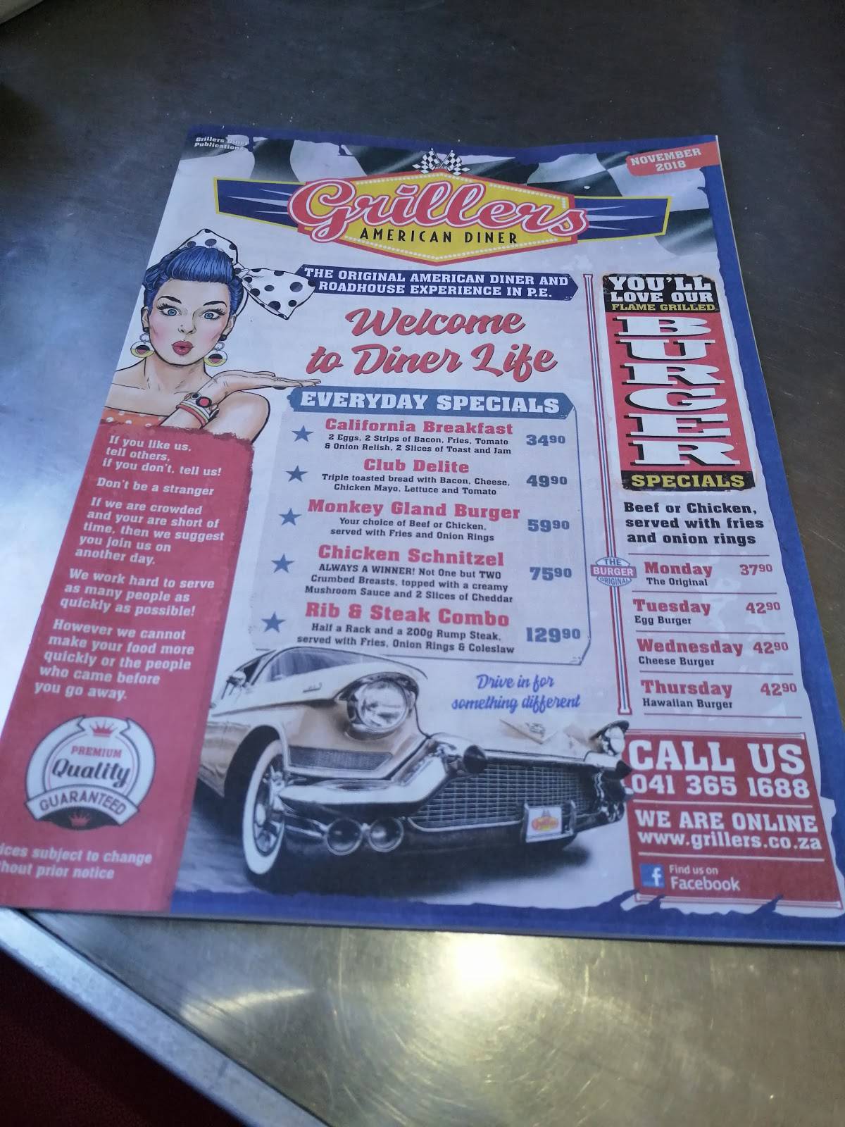 Menu at Grillers restaurant, Port Elizabeth