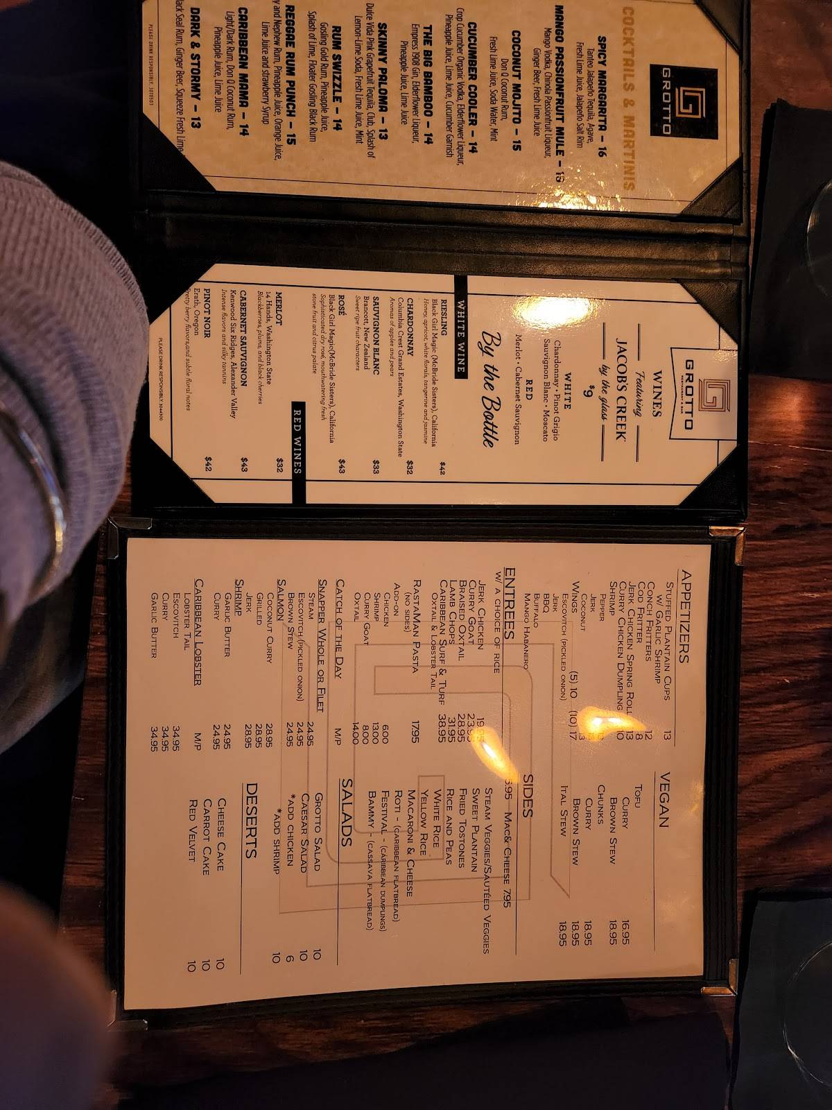 Menu at Grotto restaurant, Rockville Centre