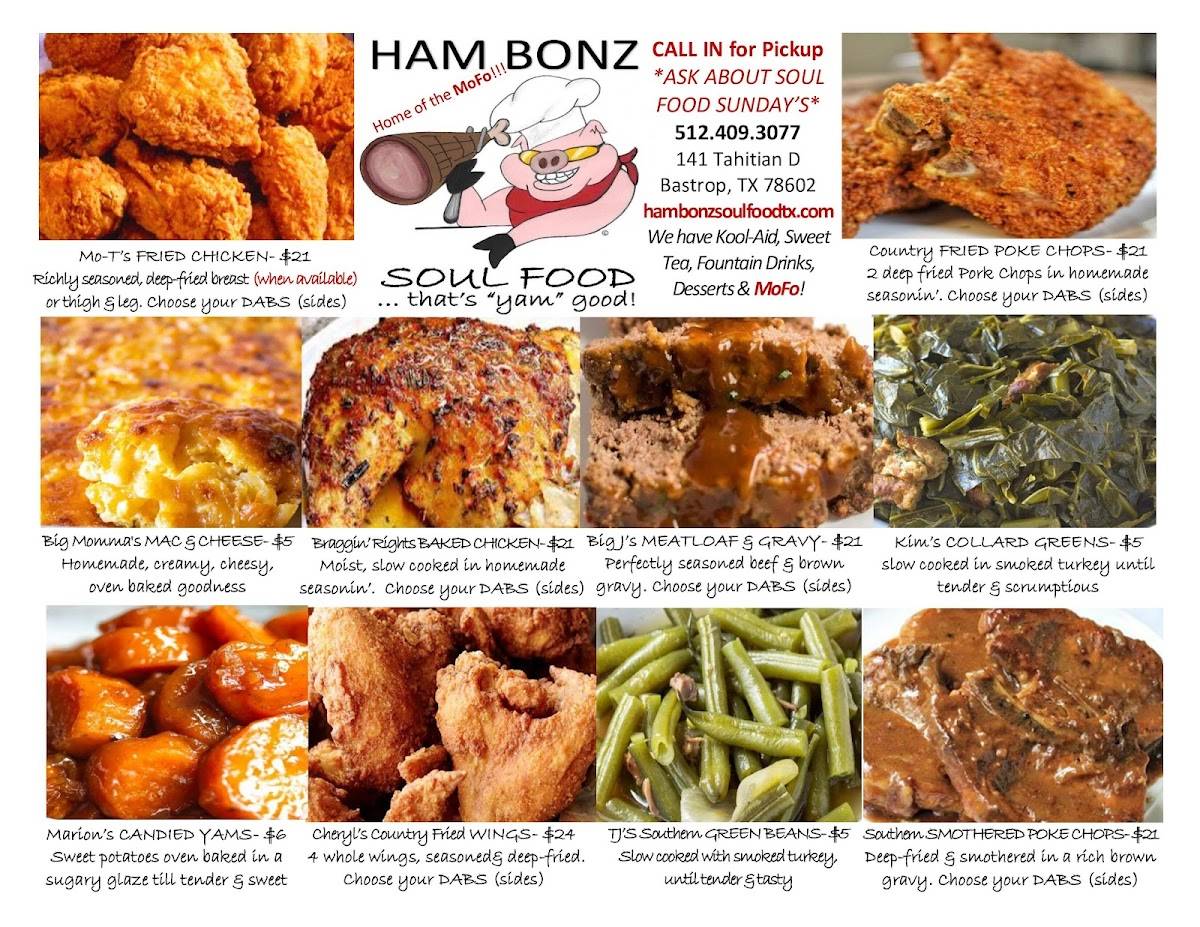 Menu at HAM BONZ Soul Food restaurant, Bastrop
