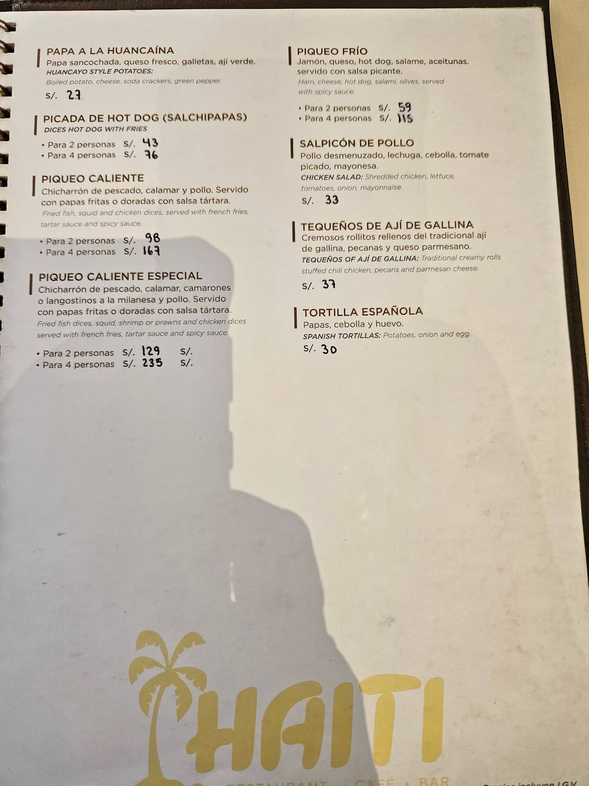 Carta de Haití Café - Bar - Restaurant, Miraflores