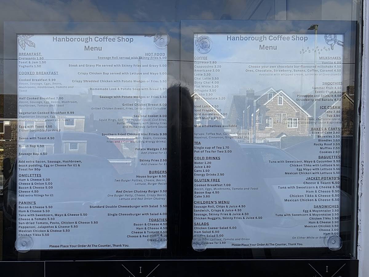 Menu at Hanborough Coffee Shop restaurant, North Leigh