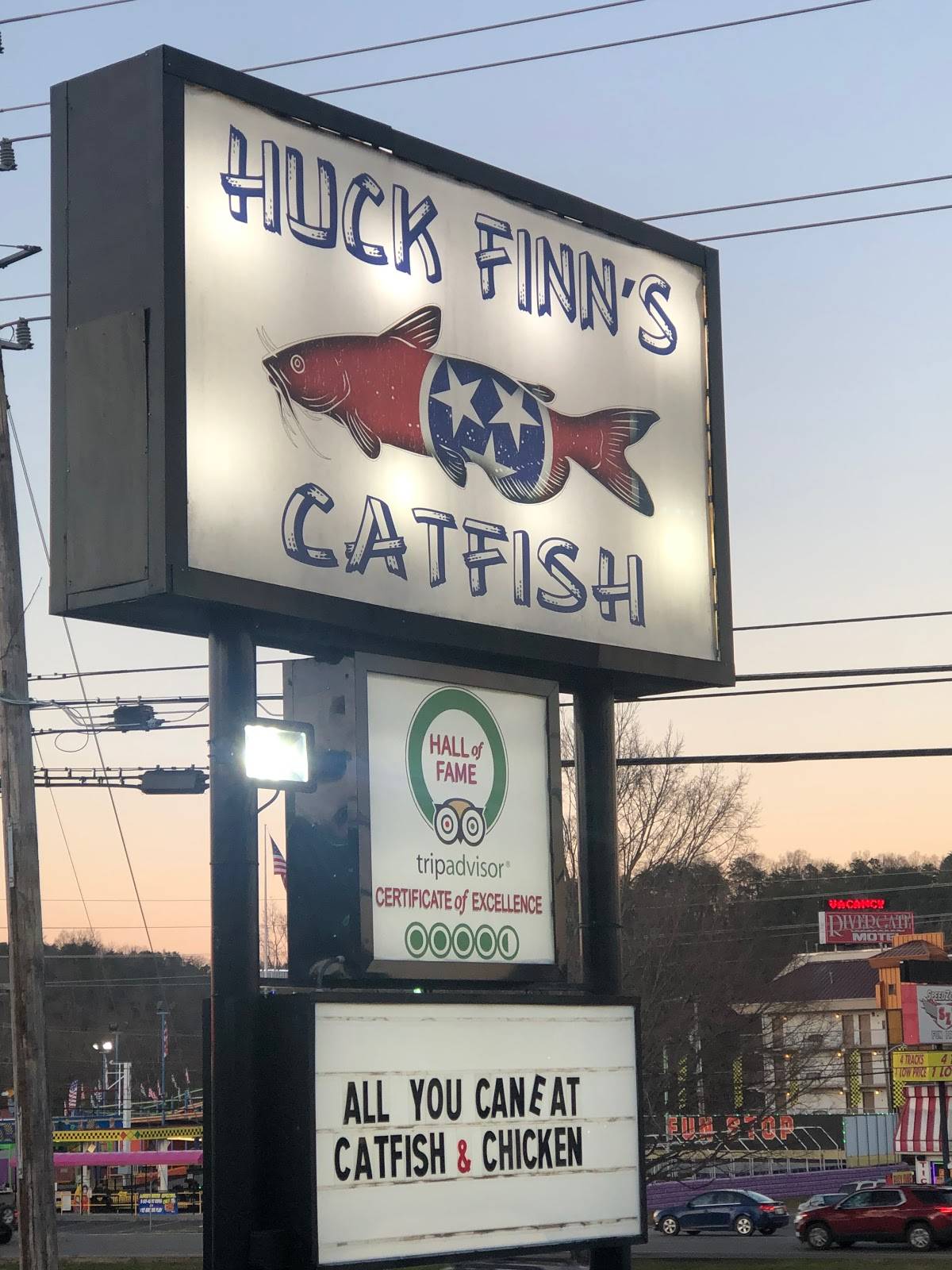 Menu at Huck Finn's Catfish restaurant, Pigeon Forge
