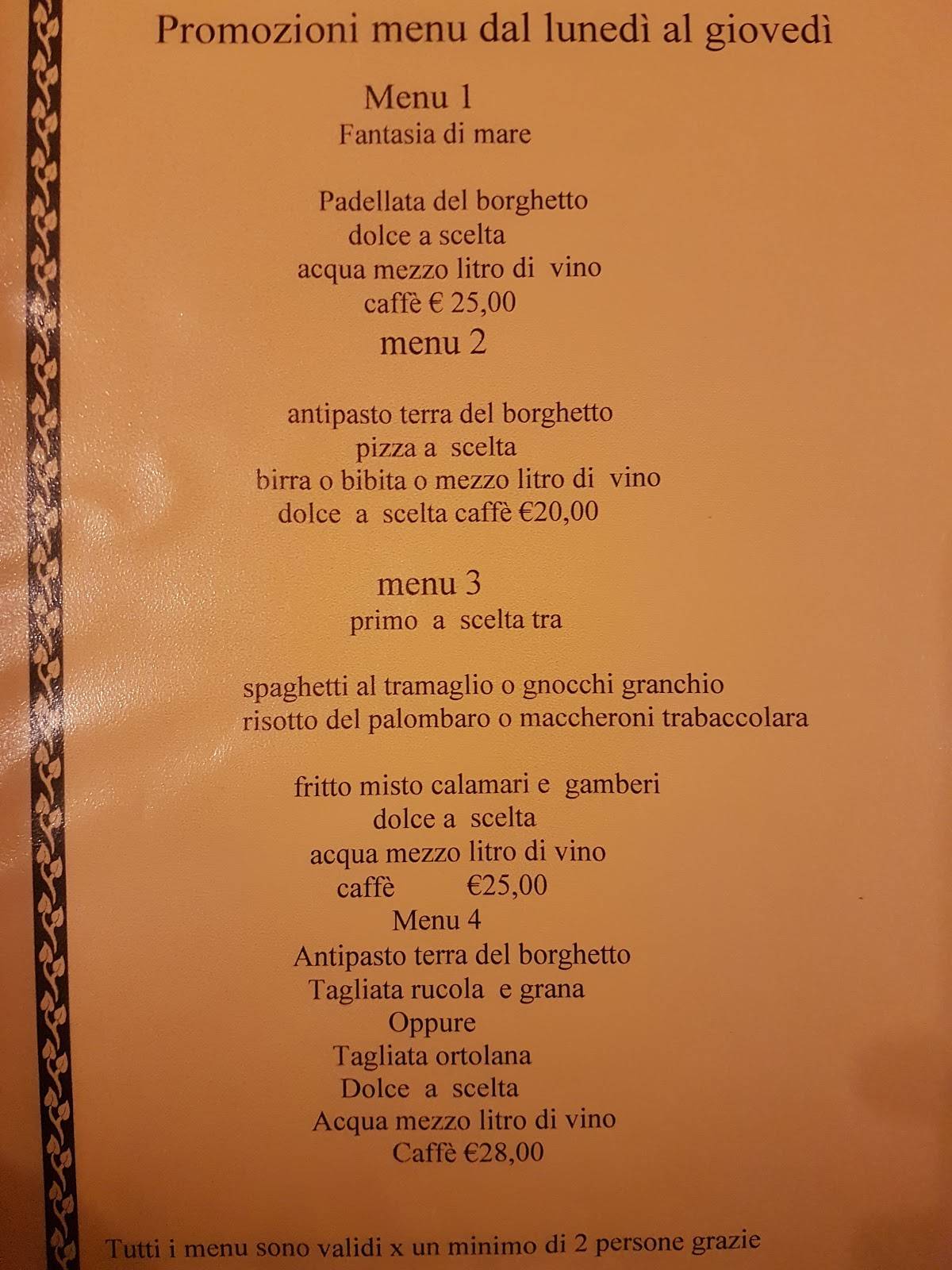 Menu da Il Borghetto del Castello ristorante, Lucca