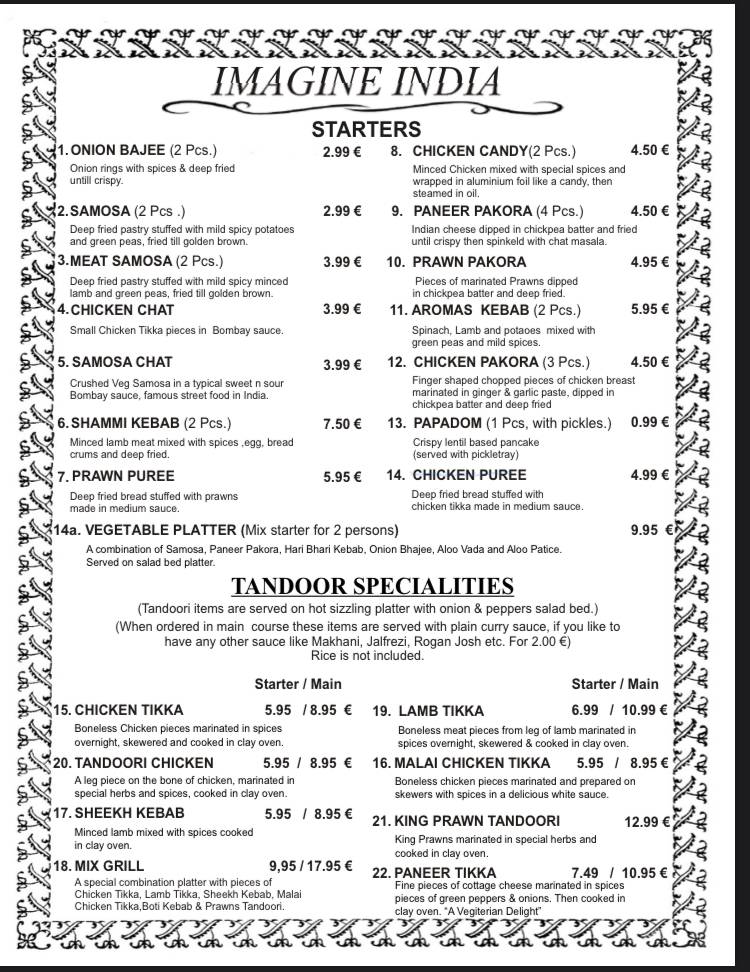 Carta de Imagine India Curry & Tandoori Grill Restaurant, Playa Blanca ...