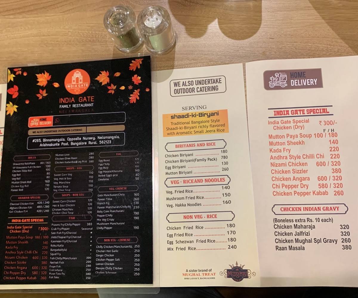 Menu at India Gate Family Restaurant, India, 265