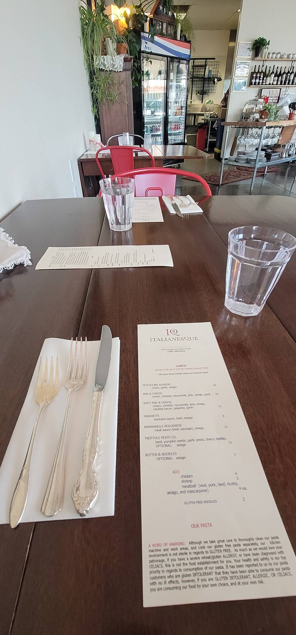 Menu at Italianesque restaurant, Nampa