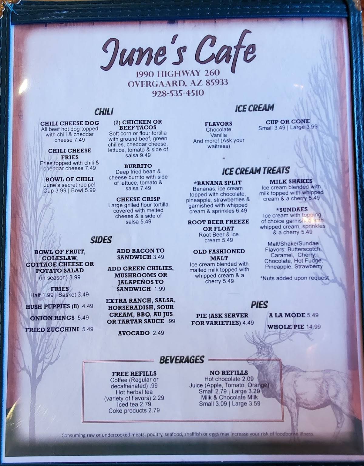 Menu at June's Cafe, Heber-Overgaard
