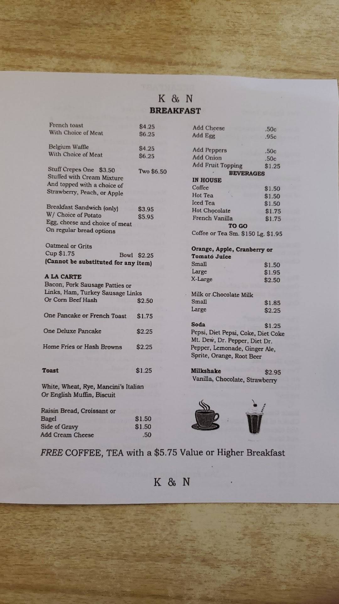 Menu at K & N Restaurant, Ambridge