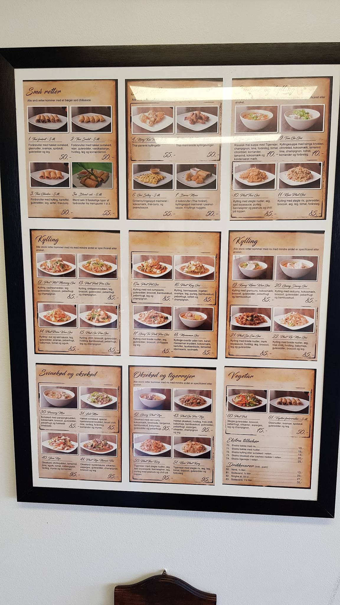 Menu at Kanda's Thai Cuisine restaurant, Esbjerg
