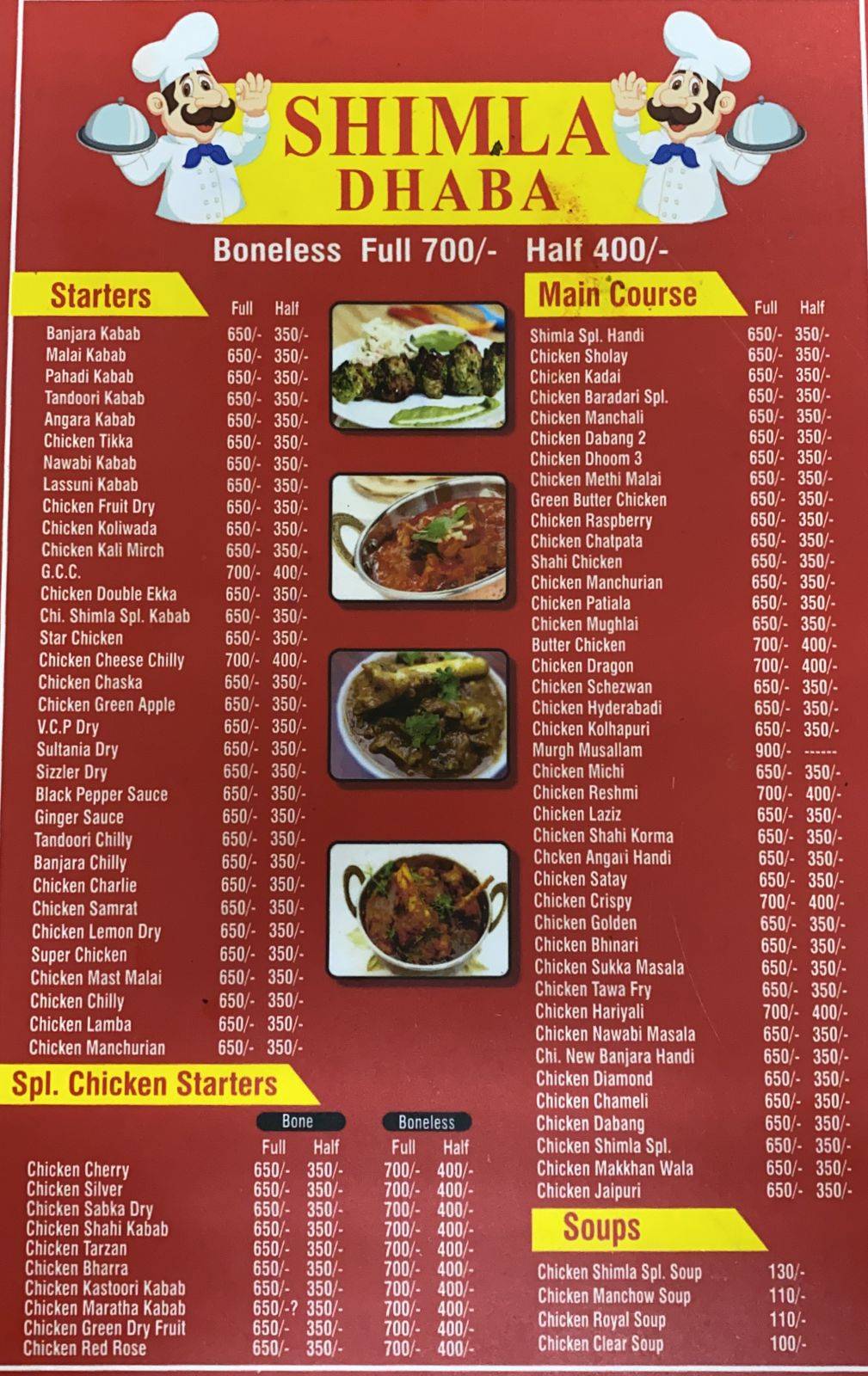 Menu at Kashmira and Shimla Dhaba in Bhiwandi, Bhiwandi
