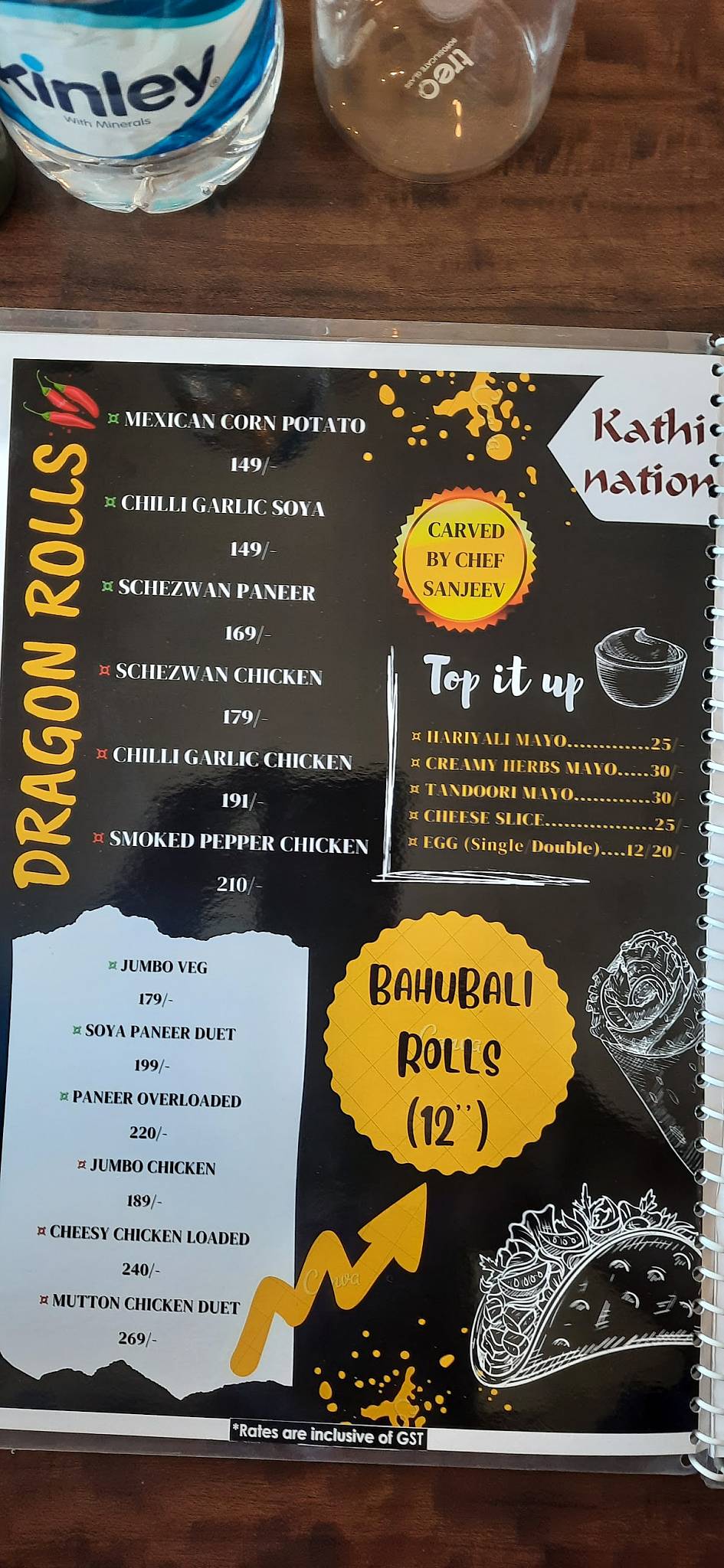 Menu at Kathi Nation, Duliajan