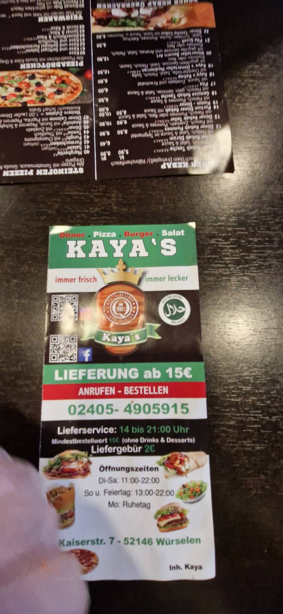 Speisekarte von Kaya's Gemüse Kebaphaus restaurant, Würselen