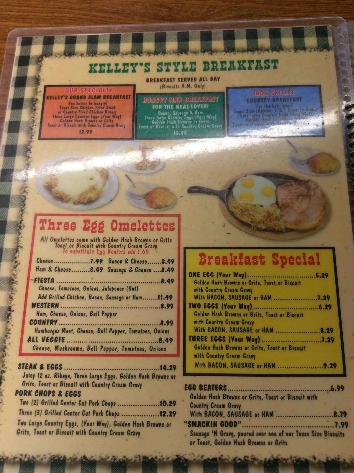 Menu at Kelley's Country Cookin' restaurant, League City, 1502 FM518