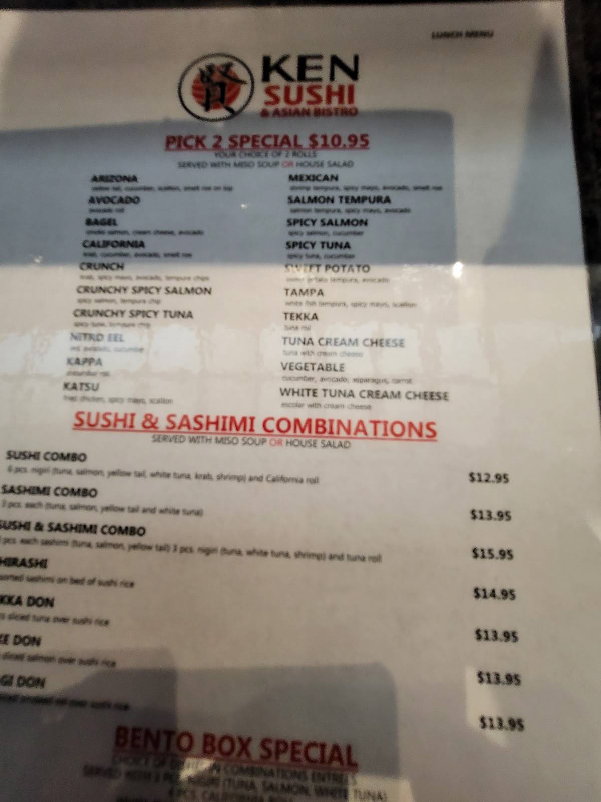 Menu at Ken Sushi & Asian Bistro restaurant, Clearwater, Gulf to Bay Blvd