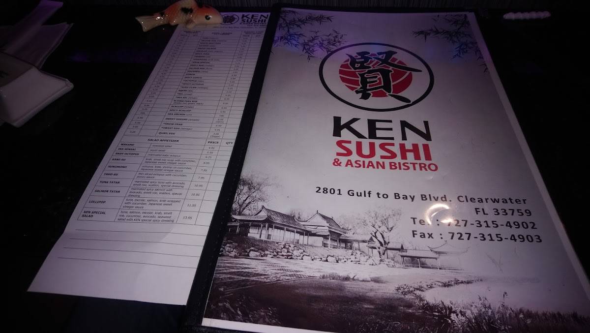 Menu at Ken Sushi & Asian Bistro restaurant, Clearwater, Gulf to Bay Blvd