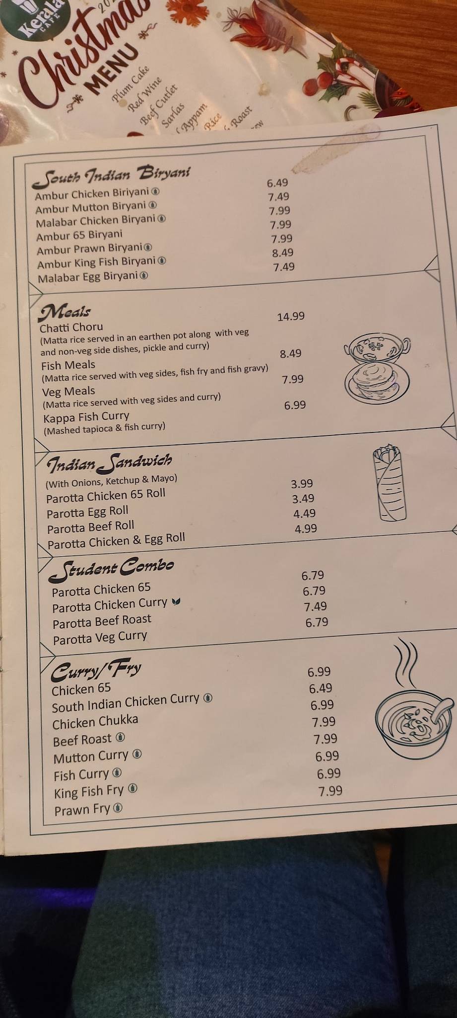 Menu at Kerala Cafe, Coventry