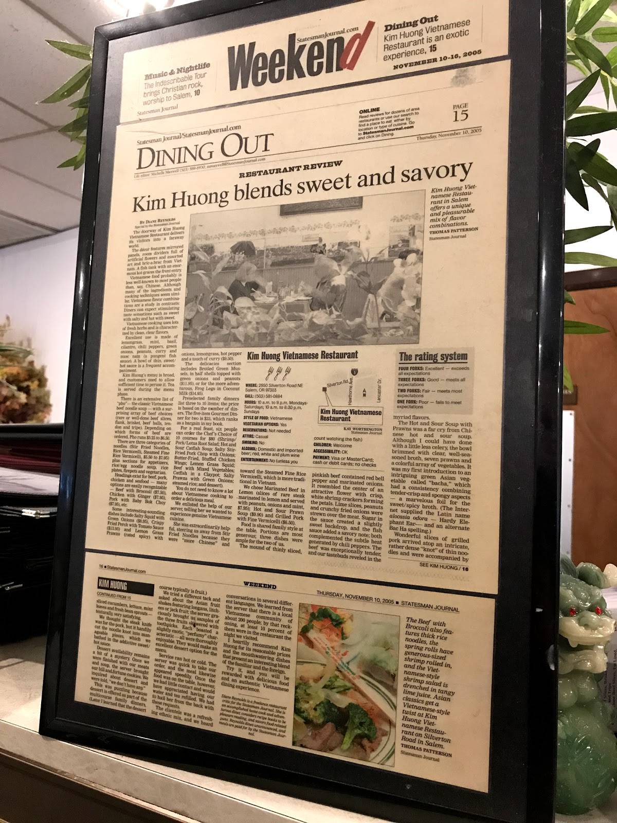 Menu at Kim Huong Vietnamese Restaurant, Salem