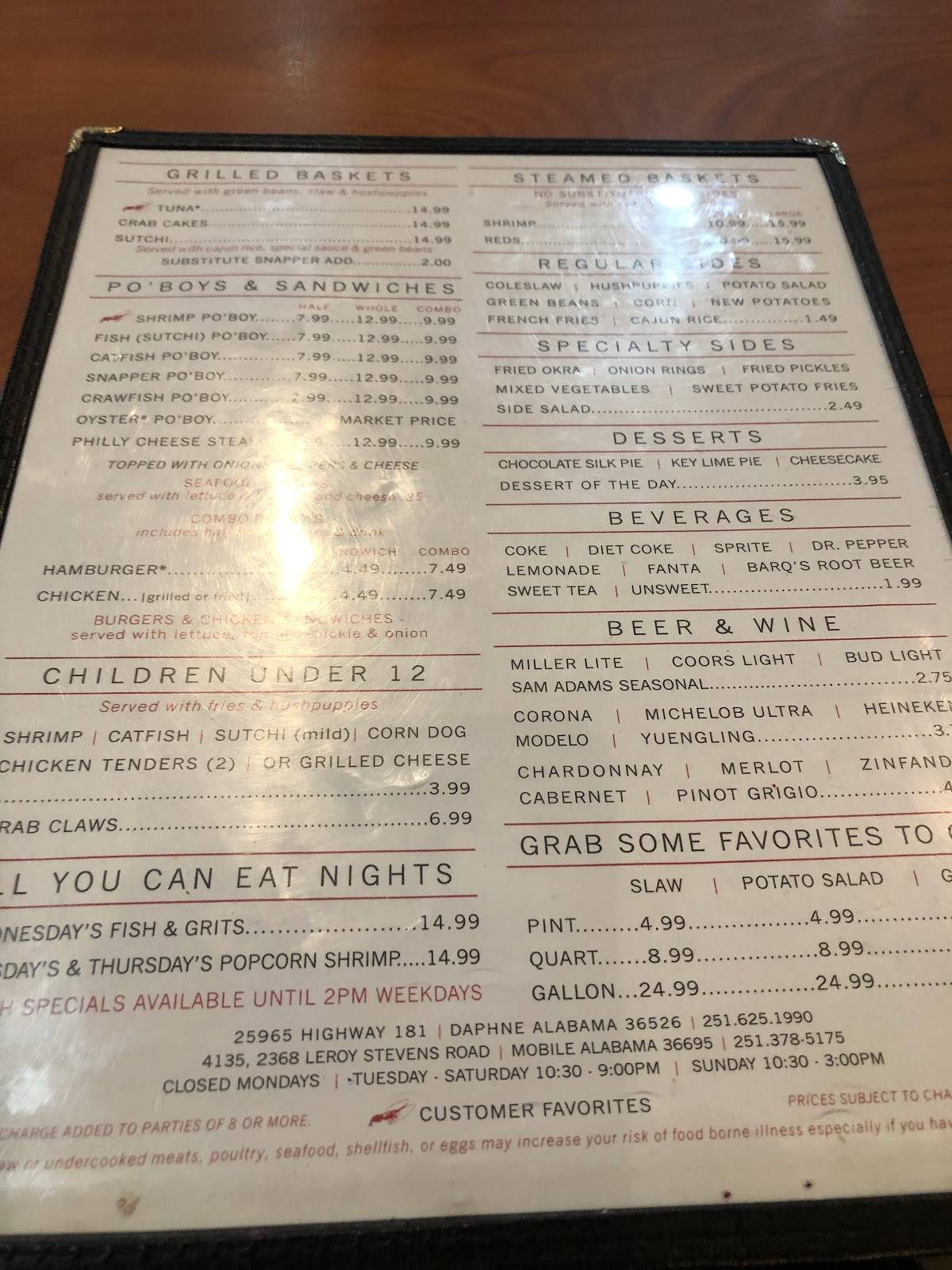 Menu at Kravers Seafood Daphne restaurant, Daphne