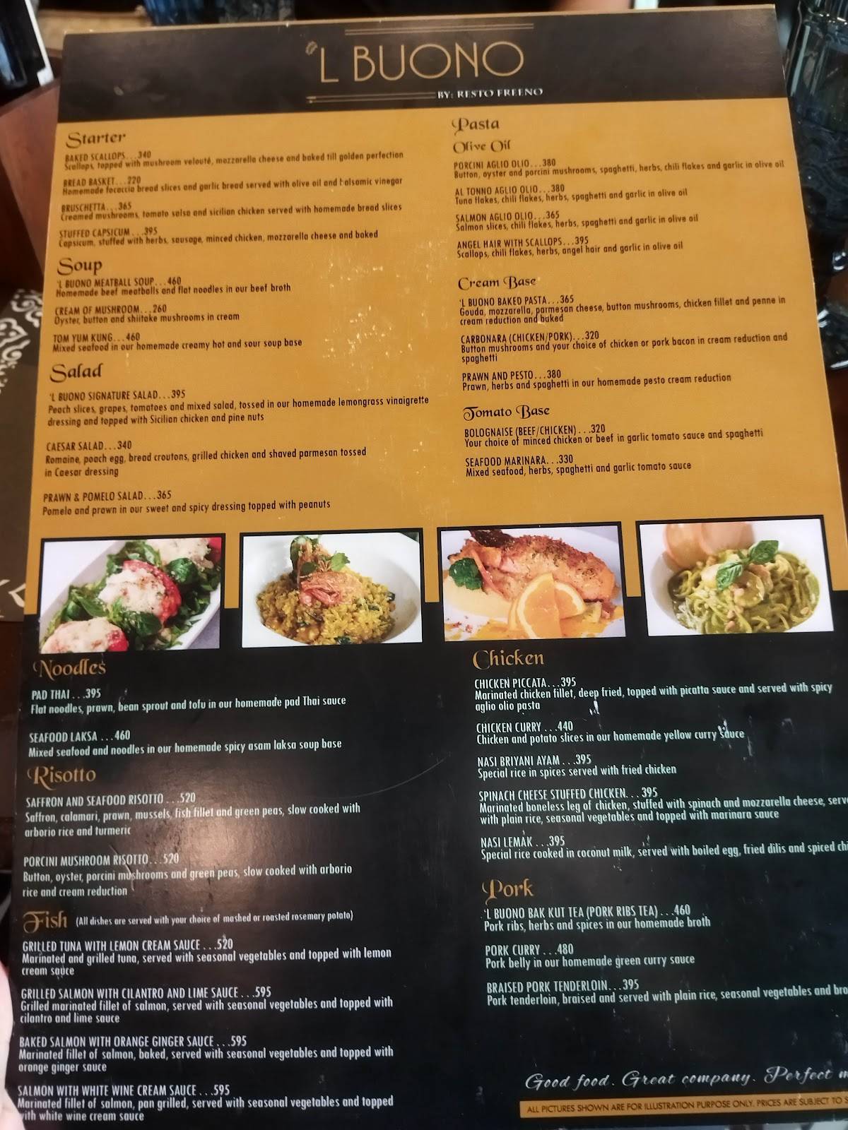 Menu at 'L Buono restaurant, Cagayan de Oro
