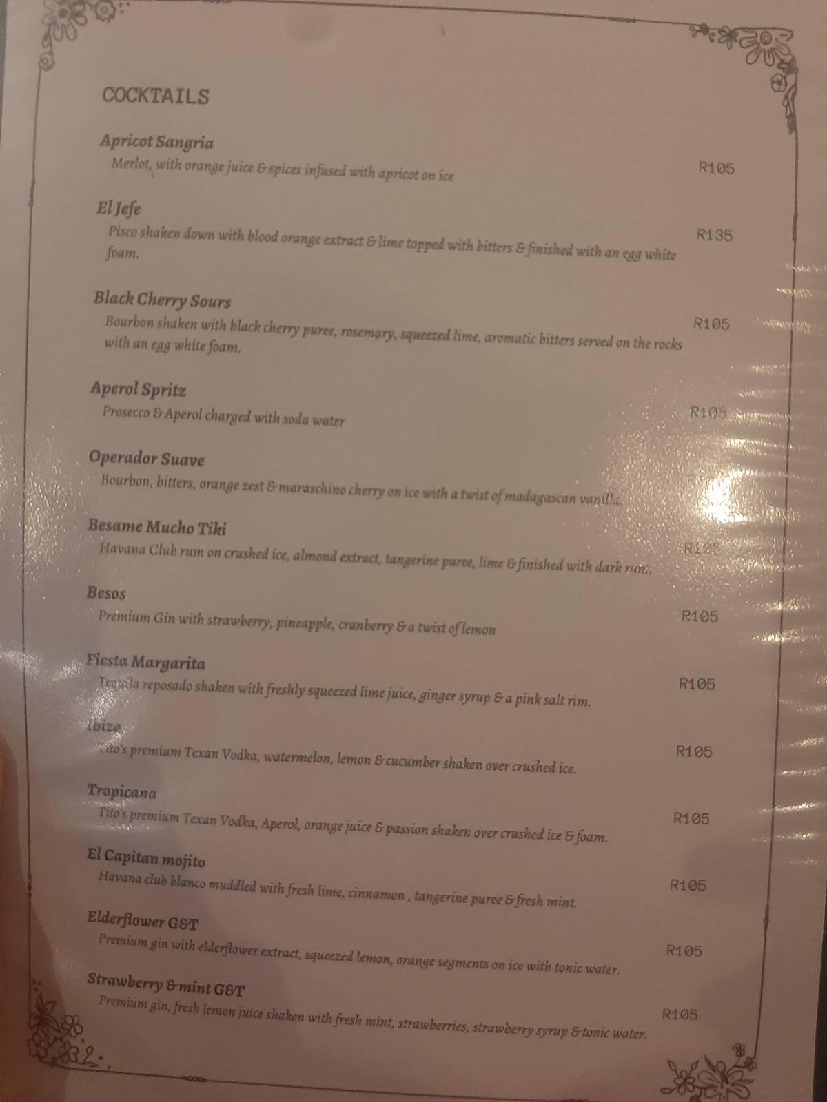 Menu at La Boheme Wine Bar & Bistro, Cape Town