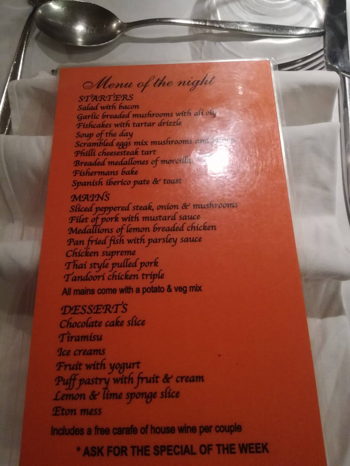 Menu at La Cena restaurant, Albox