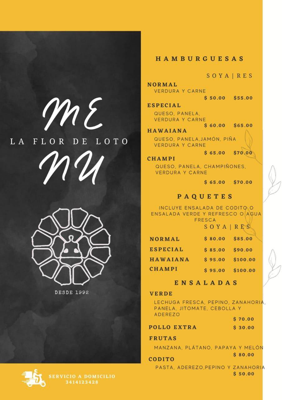 Carta del restaurante La Flor del Loto, Ciudad Guzmán