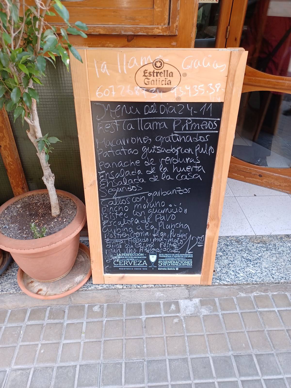 Carta de Restaurante La Llama, Barcelona, Carrer de Besalú