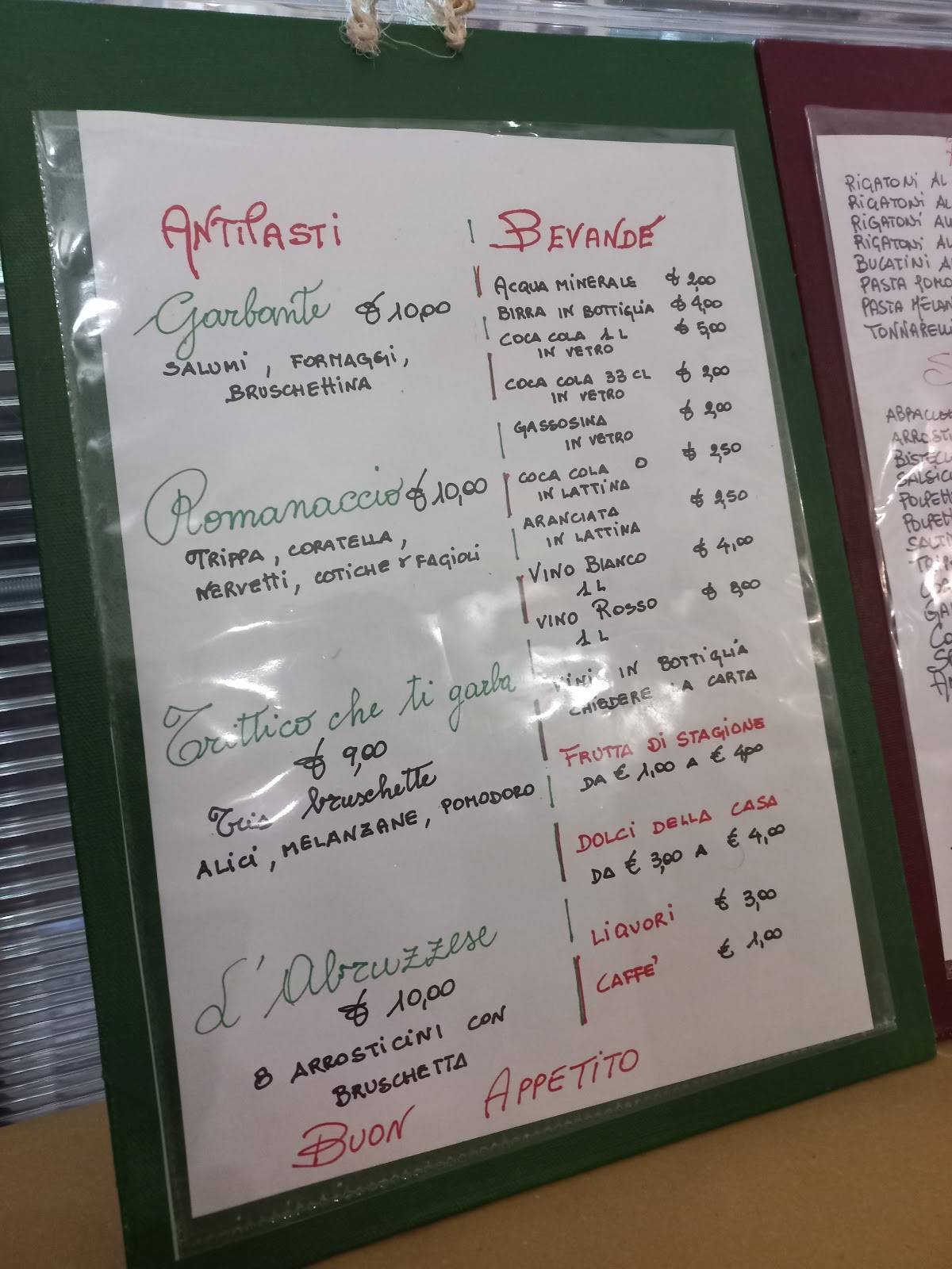 Menu da La Nuova Cantinetta ristorante, Roma