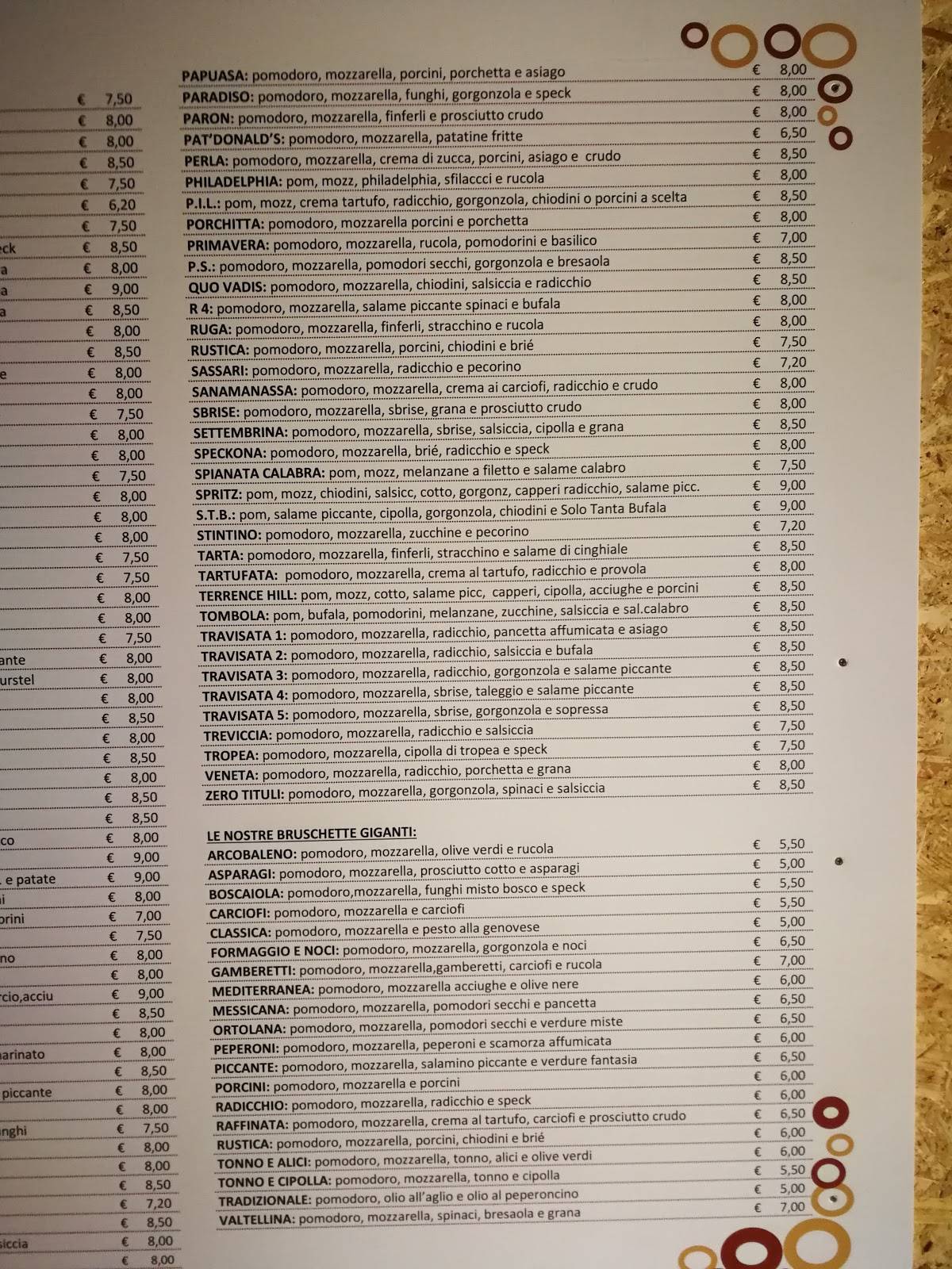 Carta del restaurante La Rustica, Montemerlo