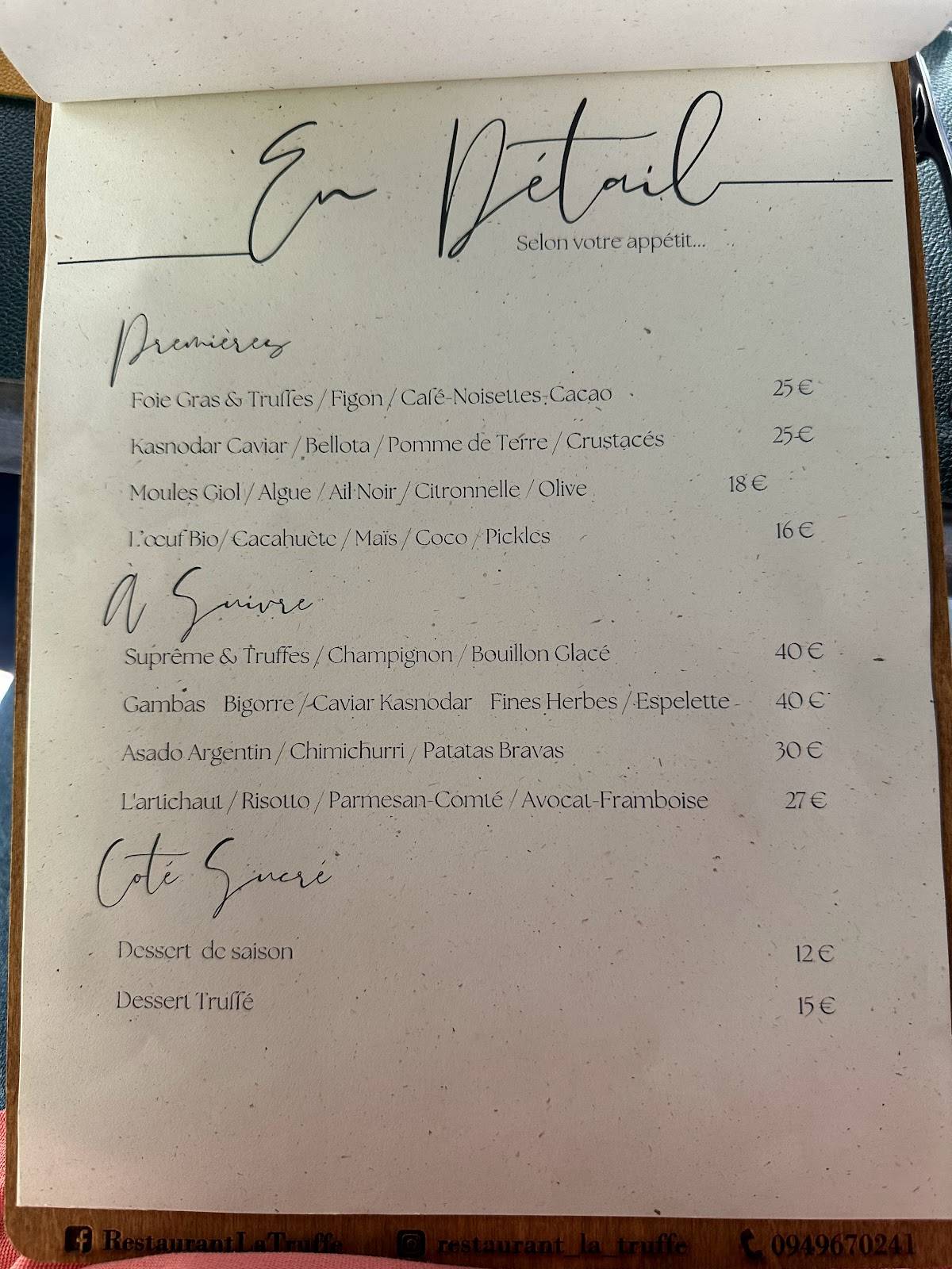 Menu au Restaurant La Truffe, Aups