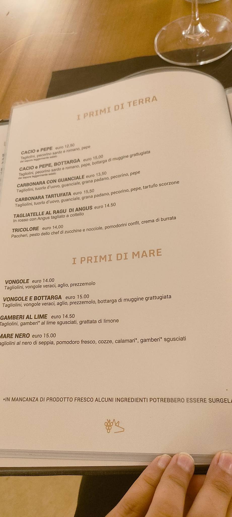 Menu da La Volpe e L'Uva ristorante, Sassari