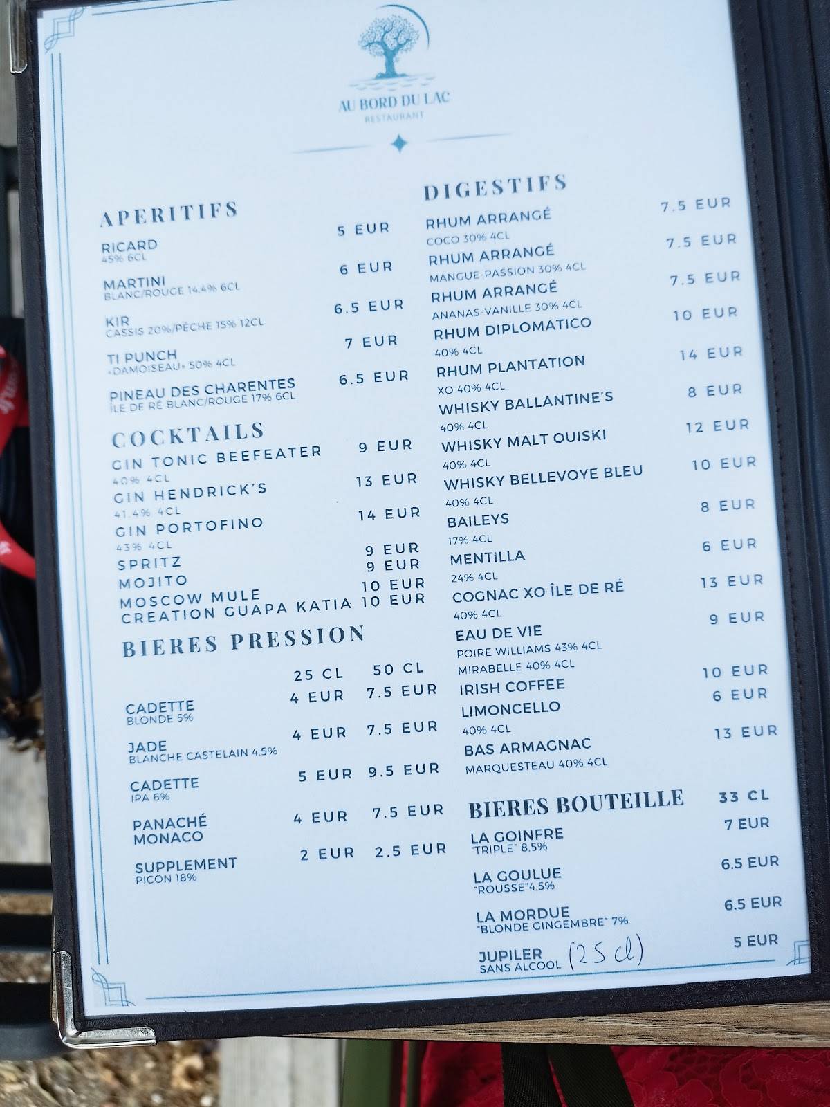 Menu au Restaurant Au Bord du Lac, Aigrefeuille-d'Aunis