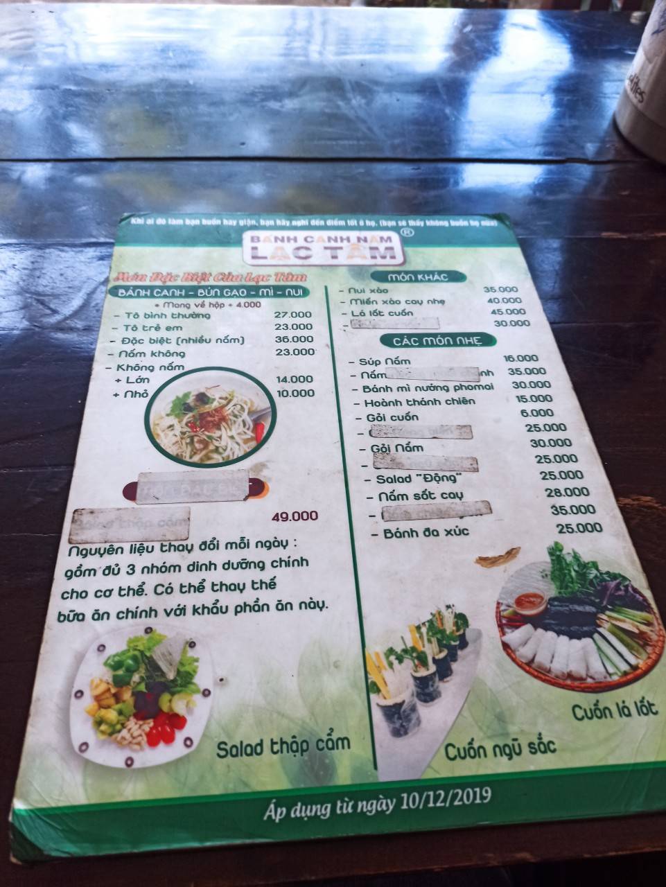 Menu at Lạc Tâm ẩm thực nấm (Bánh canh nấm Lạc Tâm) restaurant, Bien Hoa