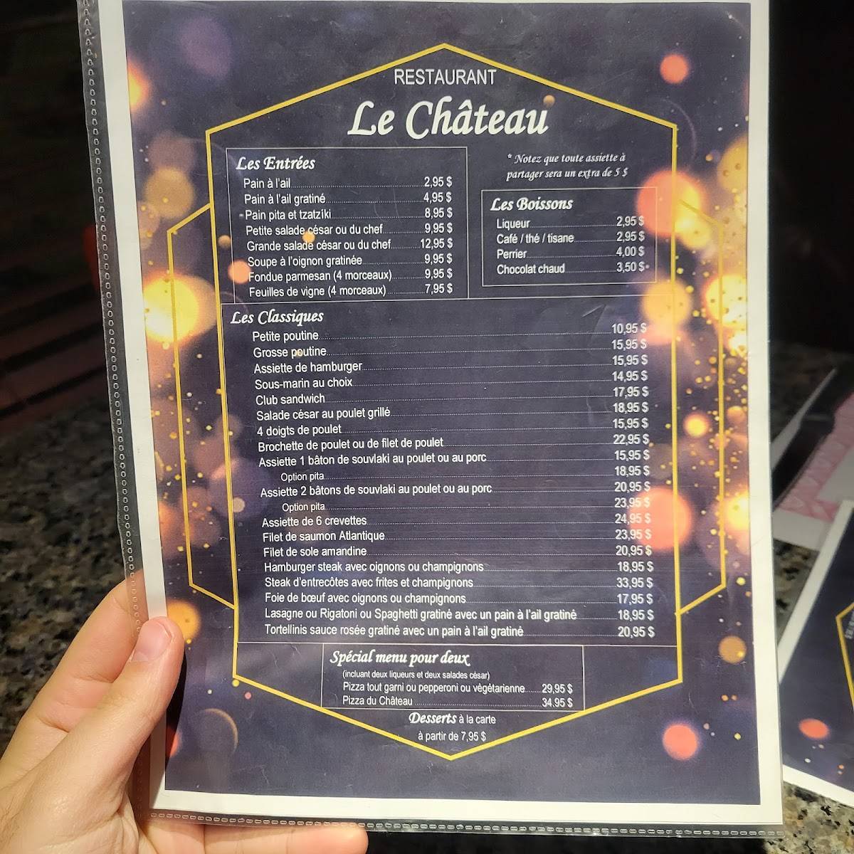 Menu au Restaurant Le Château, L'Assomption, 293 Bd de l'Ange-Gardien
