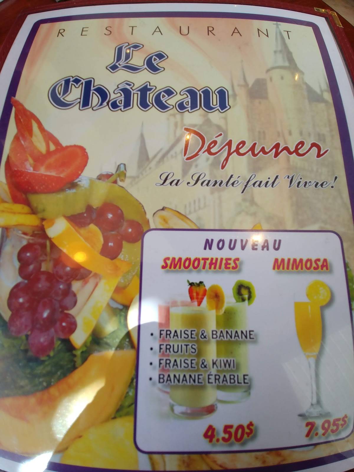 Menu au Restaurant Le Château, L'Assomption, 293 Bd de l'Ange-Gardien