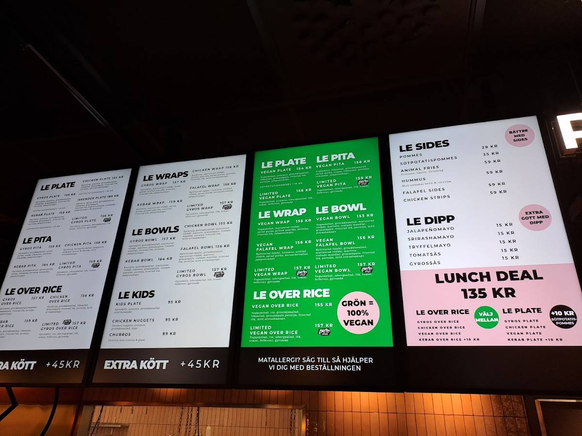 Menu at Le Kebab Stureplan, Stockholm