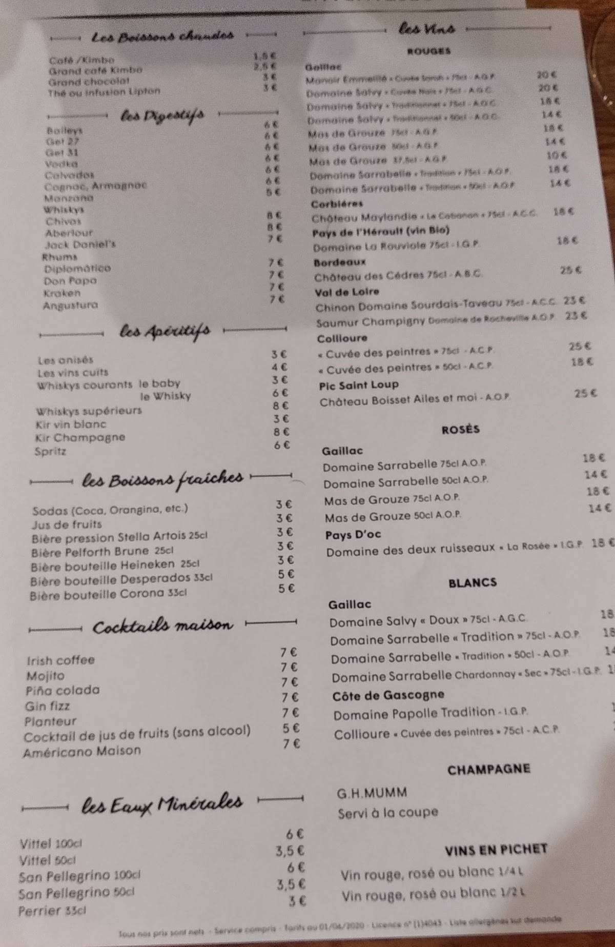 Menu au Restaurant Le Petit Bouchon, Albi